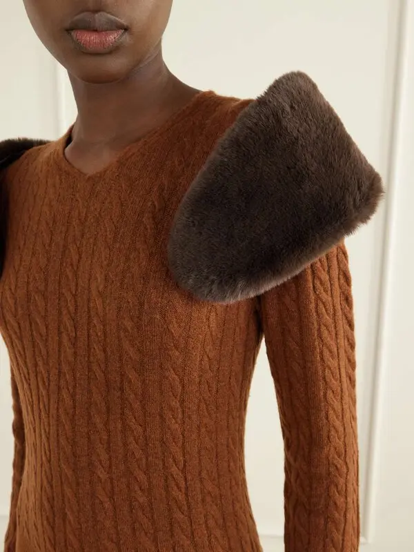 SHUSHU/TONG Plush-trimmed Cable-knit Wool And Lyocell-blend Sweater