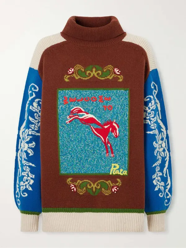 ALEMAIS Lasso Embroidered Merino Wool Sweater - Brown