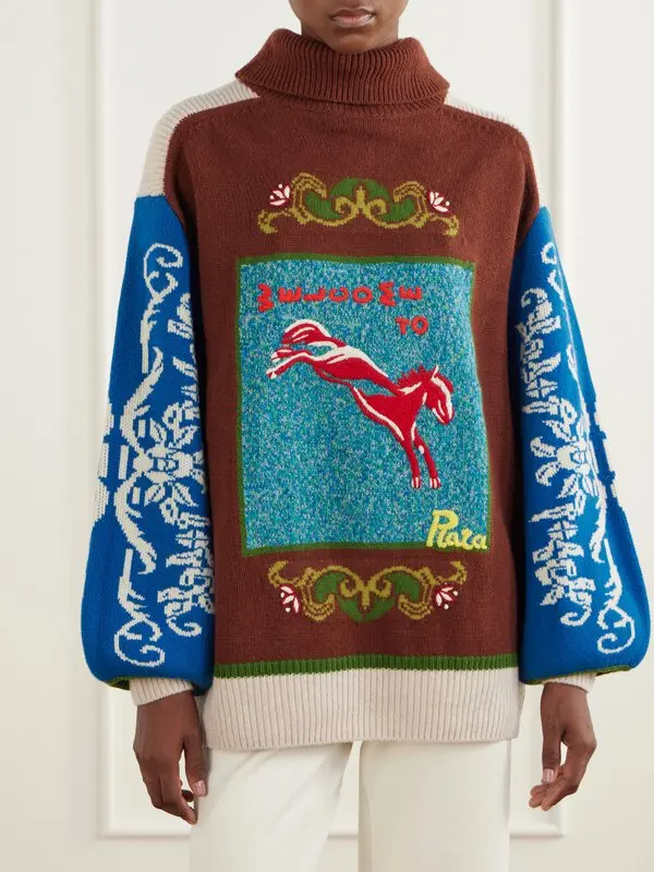 ALEMAIS Lasso Embroidered Merino Wool Sweater - Brown