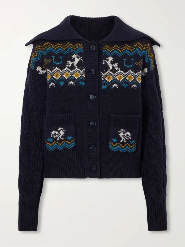 ALEMAIS Patsy Intarsia-knit Merino Wool Cardigan - Midnight Blue
