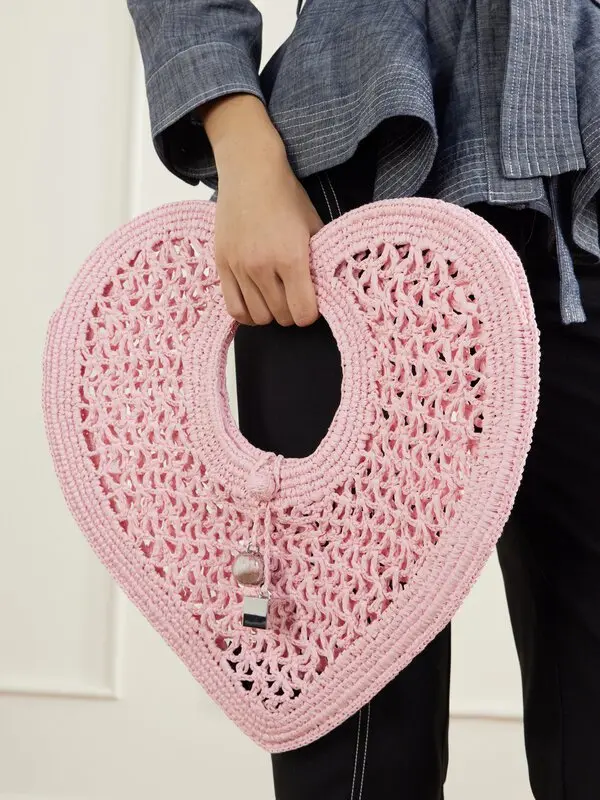 Jacquemus Le Spiaggia Coeur Leather-trimmed Raffia Tote Bag