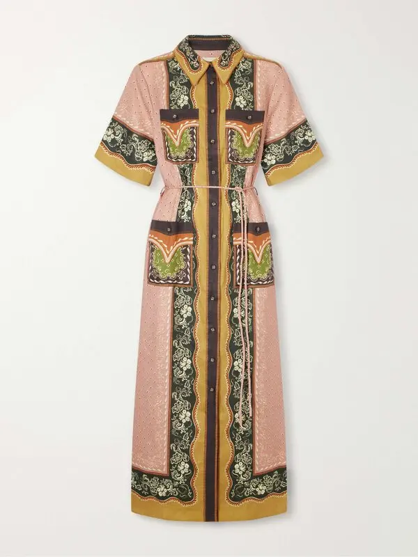 ALEMAIS Darcey Belted Printed Hemp Midi Dress