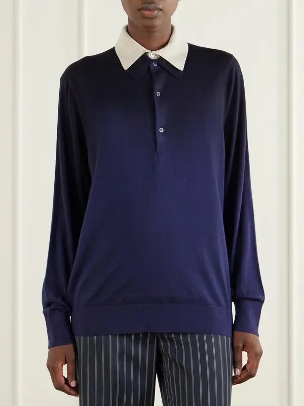 Acne Studios Layered Silk, Wool And Cashmere-blend Polo Sweater