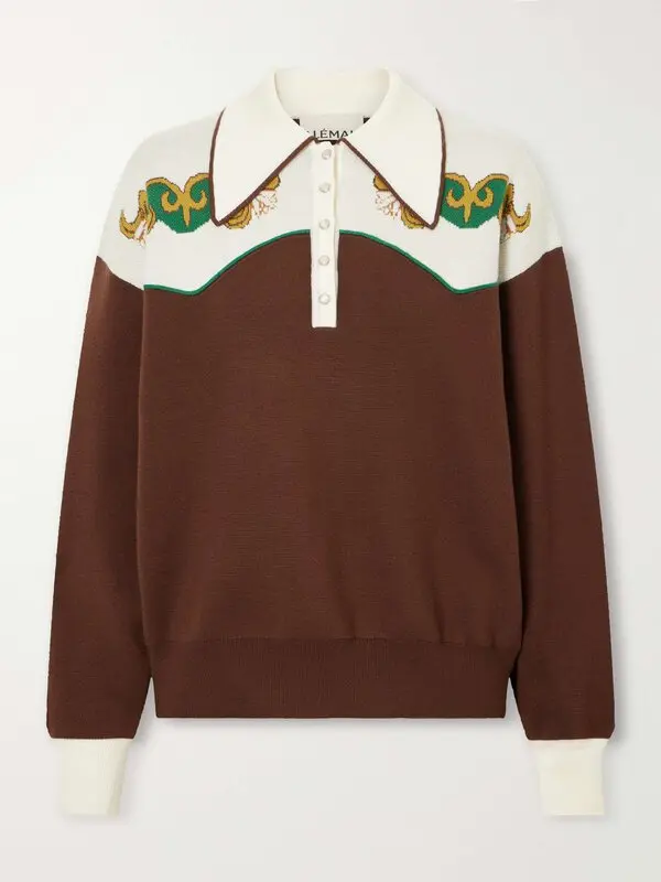 ALEMAIS Lasso Intarsia-knit Merino Wool-blend Polo Sweater