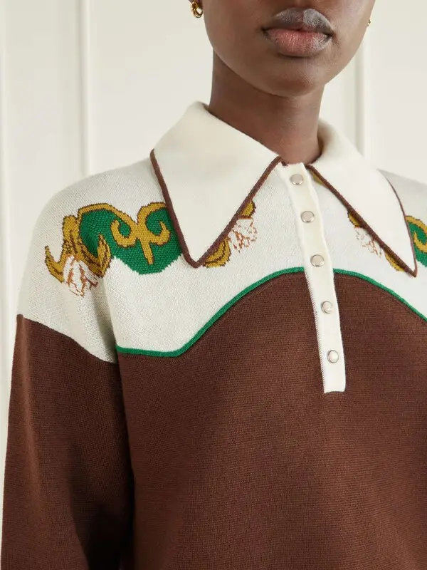 ALEMAIS Lasso Intarsia-knit Merino Wool-blend Polo Sweater