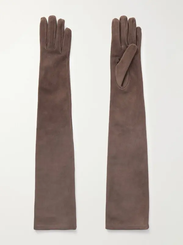 Nour Hammour Long Suede Gloves - Gray