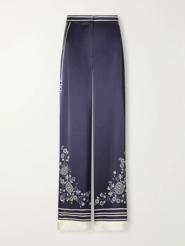 ALEMAIS Bandera Printed Silk-satin Wide-leg Pants - Blue