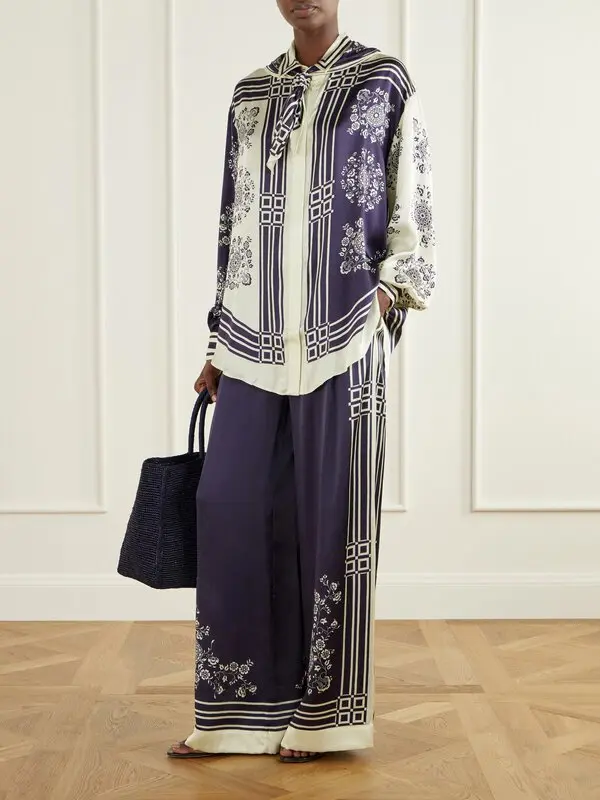 ALEMAIS Bandera Printed Silk-satin Wide-leg Pants