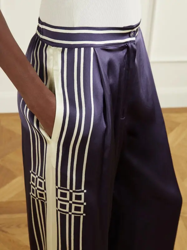ALEMAIS Bandera Printed Silk-satin Wide-leg Pants