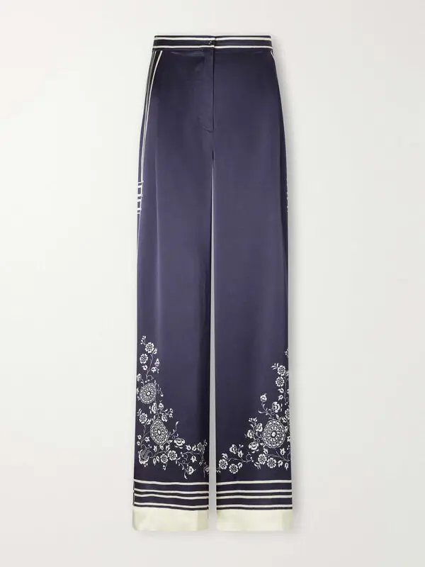 ALEMAIS Bandera Printed Silk-satin Wide-leg Pants