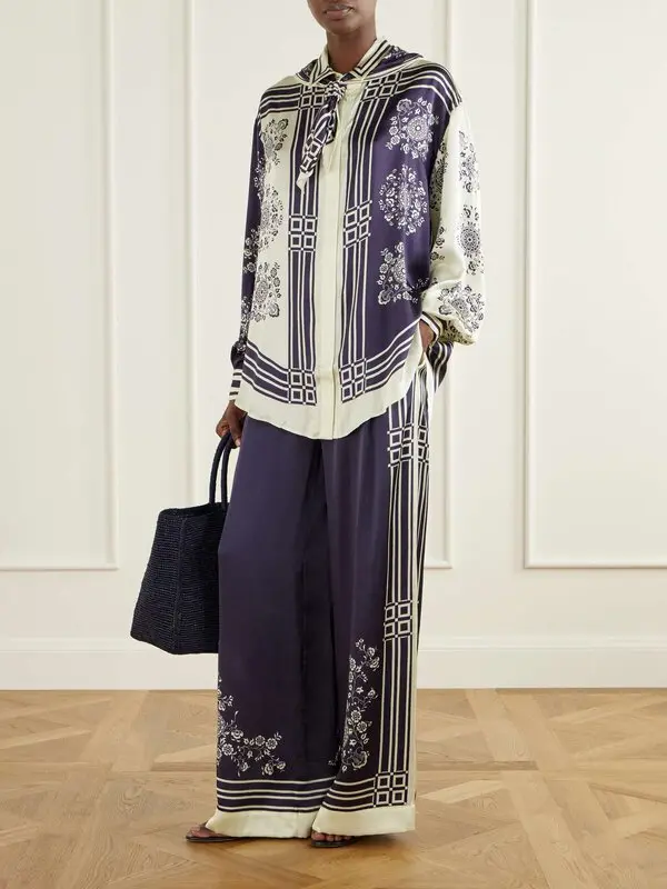 ALEMAIS Bandera Printed Silk-satin Wide-leg Pants