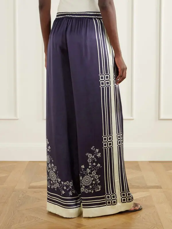 ALEMAIS Bandera Printed Silk-satin Wide-leg Pants