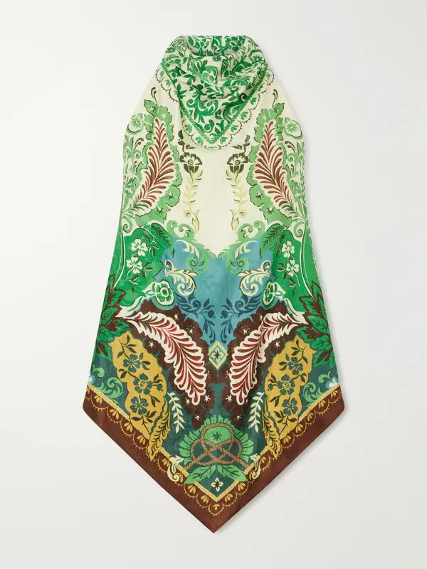 ALEMAIS Florence Floral-jacquard Satin Blouse - Green