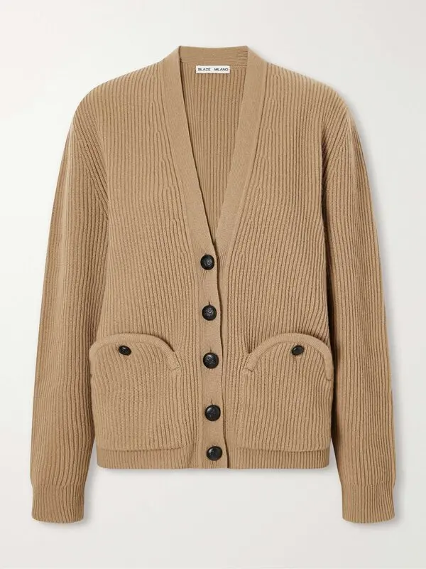 BLAZÉ MILANO Highland Uda Ribbed Wool And Cashmere-blend Cardigan - Camel