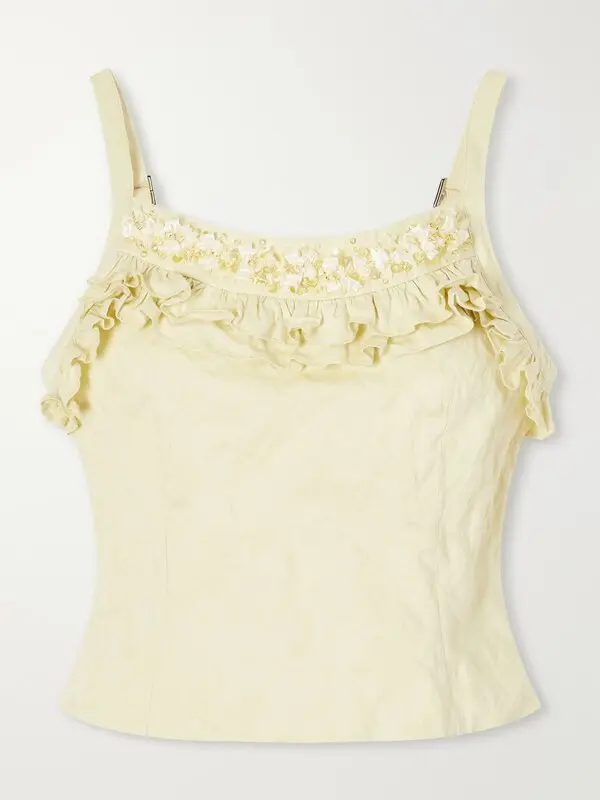 SHUSHU/TONG Embellished Ruffled Cotton-blend Cami - Yellow