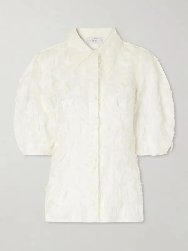 Gabriela Hearst Sansi Fil Coupè Silk And Wool-blend Blouse - Neutrals