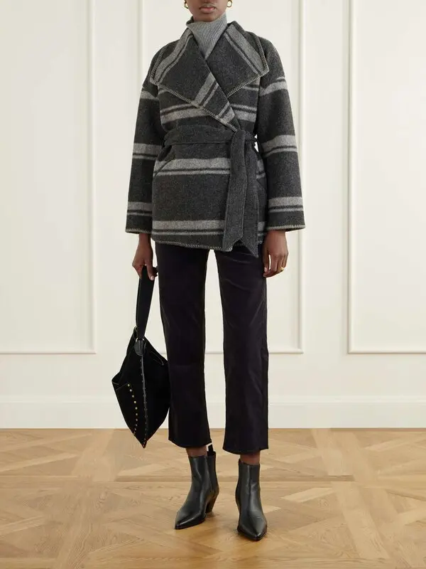 MARANT ETOILE Brea Belted Striped Brushed Coat