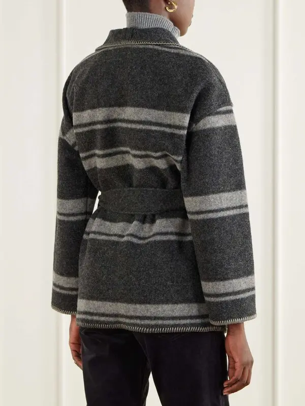 MARANT ETOILE Brea Belted Striped Brushed Coat