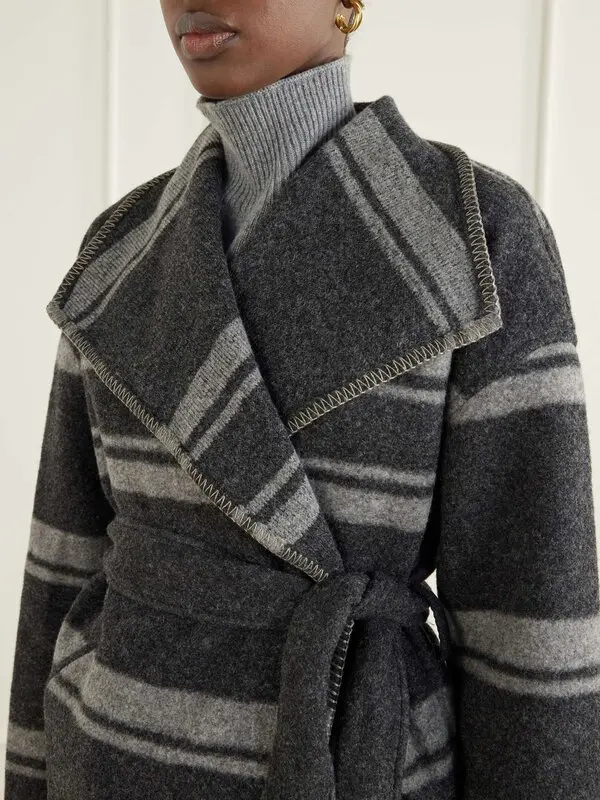 MARANT ETOILE Brea Belted Striped Brushed Coat