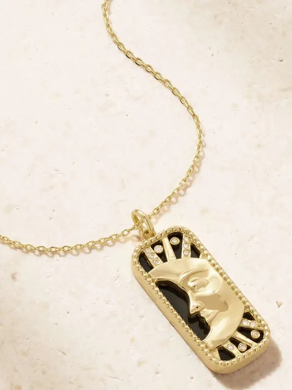 L'ATELIER NAWBAR Moon To My Sun 18-karat Diamond And Onyx Pendant Necklace - Gold