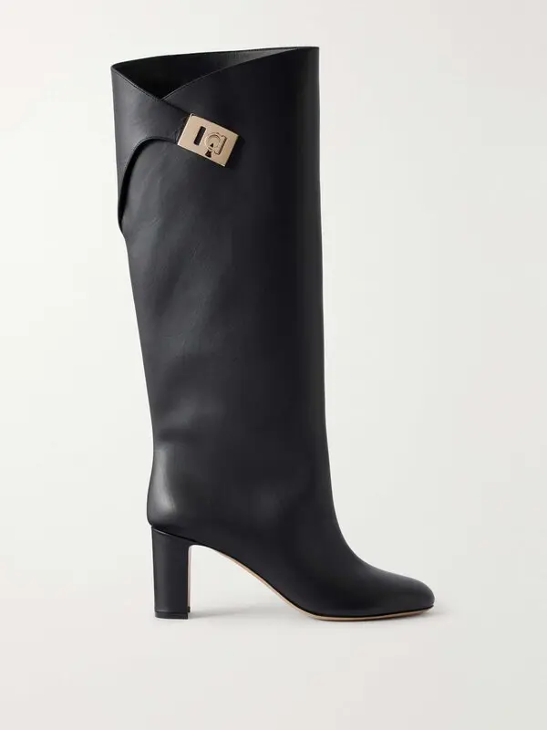 FERRAGAMO Elli 70 Embellished Knee Boots - Black