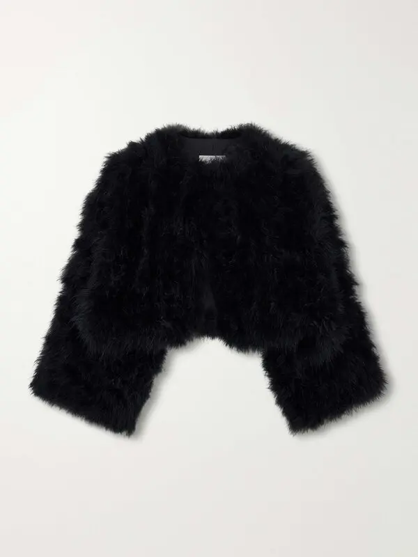 YVES SALOMON Cropped Feather-embellished Satin Cape