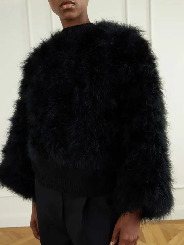 YVES SALOMON Cropped Feather-embellished Satin Cape