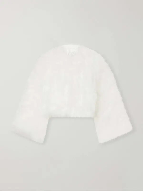 YVES SALOMON Cropped Feather-embellished Satin Cape