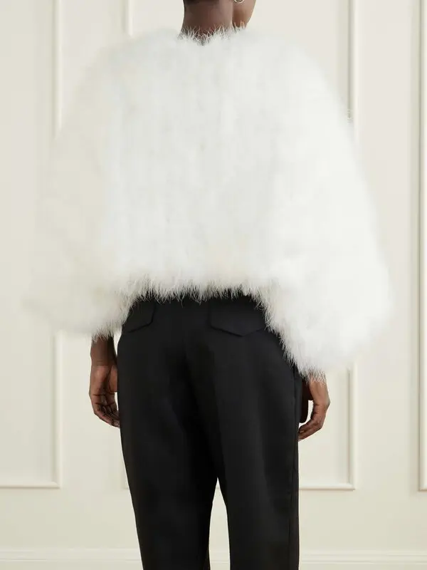 YVES SALOMON Cropped Feather-embellished Satin Cape