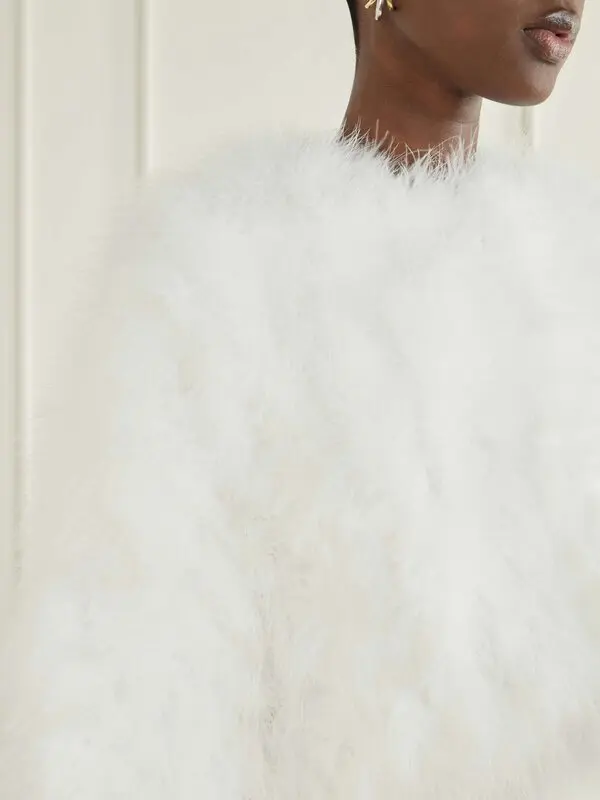 YVES SALOMON Cropped Feather-embellished Satin Cape