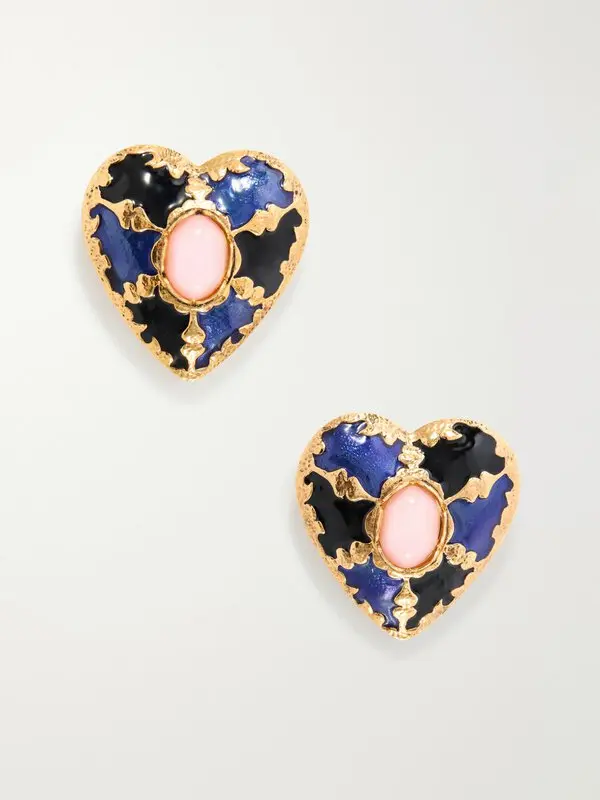 Saint Laurent Heart Embellished Earrings - Gold