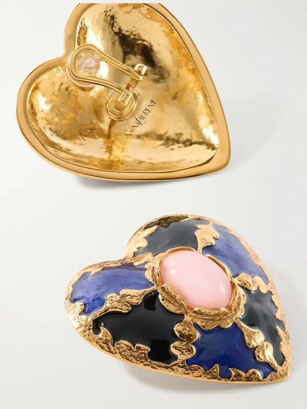 Saint Laurent Heart Embellished Earrings - Gold