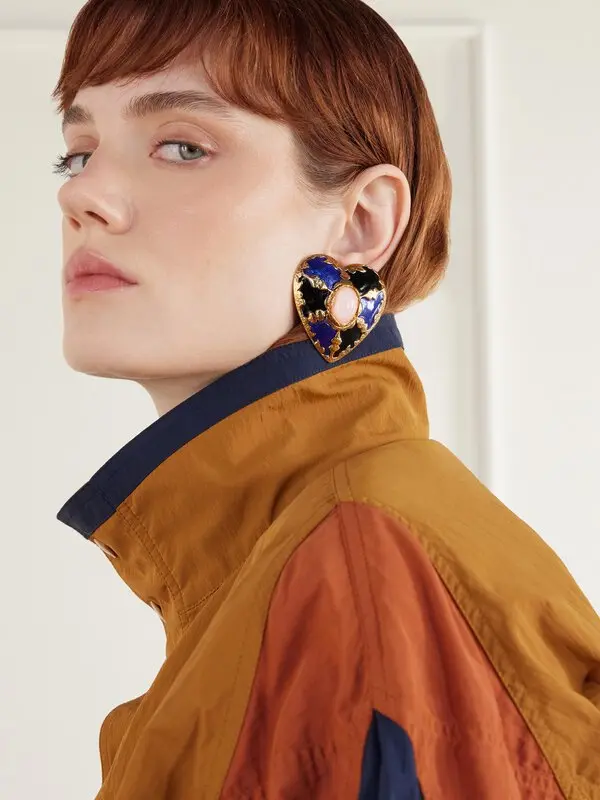 Saint Laurent Heart Embellished Earrings - Gold