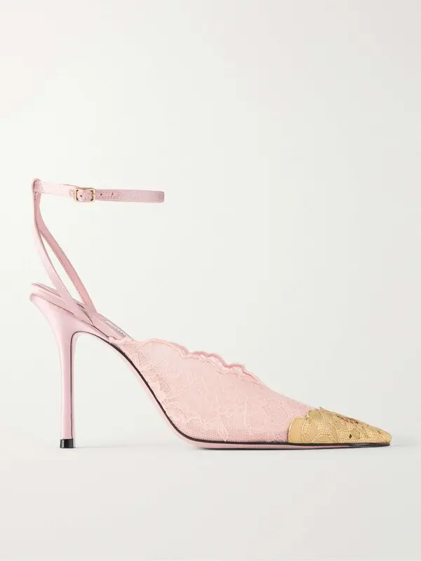 JIMMY CHOO Faiz 100 Embellished Satin-trimmed Lace Pumps - Baby Pink