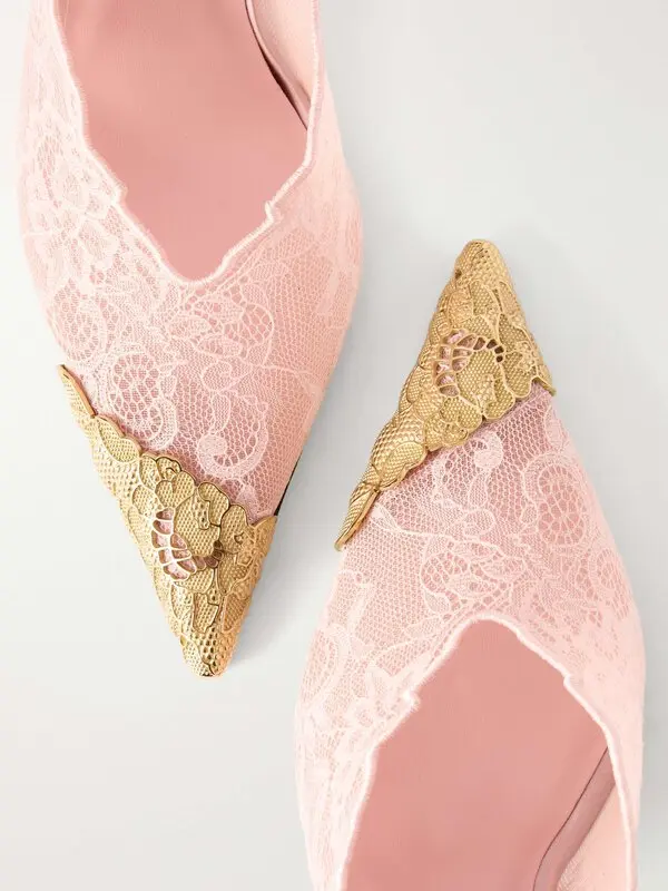 JIMMY CHOO Faiz 100 Embellished Satin-trimmed Lace Pumps