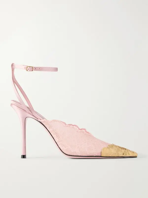 JIMMY CHOO Faiz 100 Embellished Satin-trimmed Lace Pumps - Pink