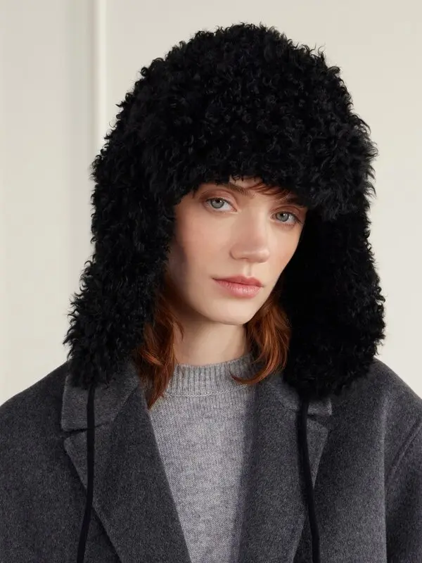 YVES SALOMON Shearling Trapper Hat - Black