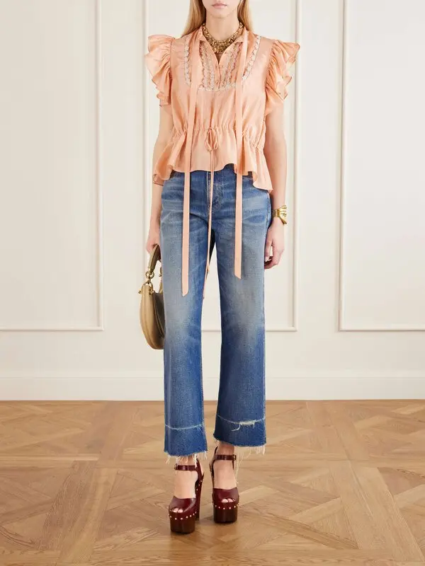 Chloé Ruffled Lace-trimmed Silk-habotai Blouse