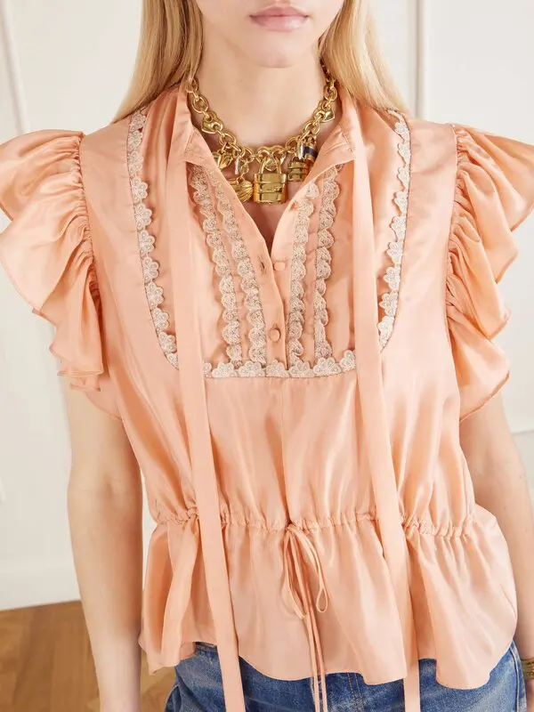 Chloé Ruffled Lace-trimmed Silk-habotai Blouse