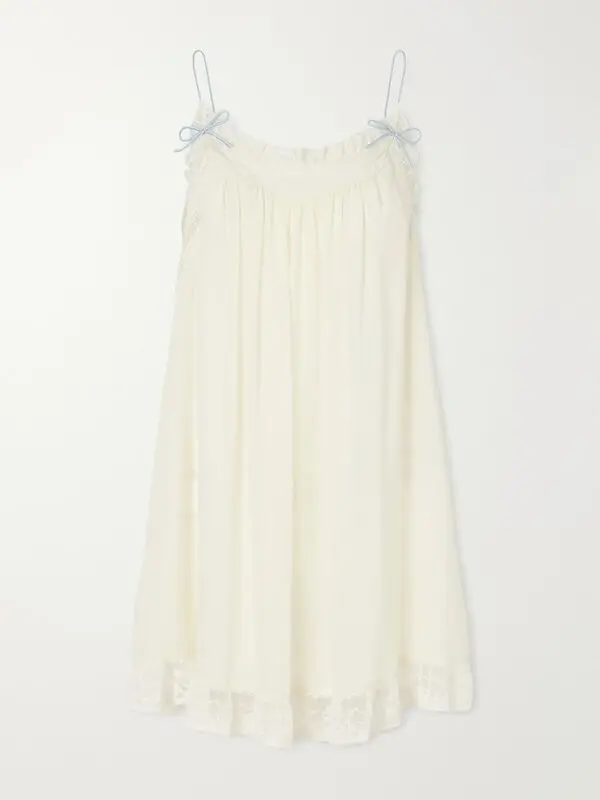 DÔEN Penelope Lace-trimmed Silk Mini Dress - Neutrals