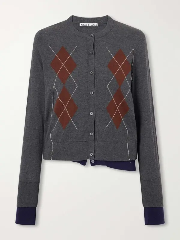 Acne Studios Argyle Silk, Wool And Cashmere-blend Cardigan