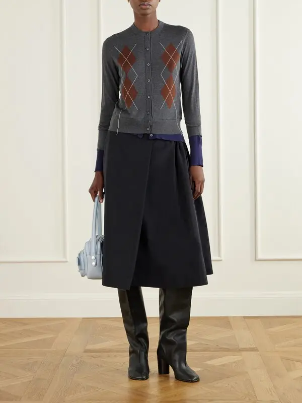 Acne Studios Argyle Silk, Wool And Cashmere-blend Cardigan - Gray