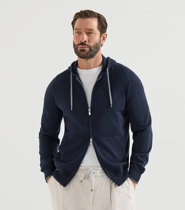 Brunello Cucinelli Cashmere Hooded Cardigan - Blue