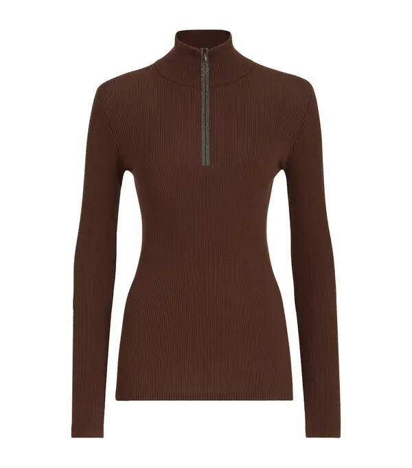 Brunello Cucinelli Wool-cashmere Half-zip Sweater - Brown