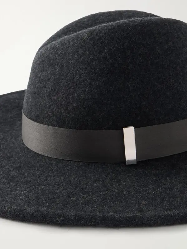 GIGI BURRIS MILLINERY Jeanne Satin-trimmed Wool And Cotton-blend Felt Fedorhat - Gray