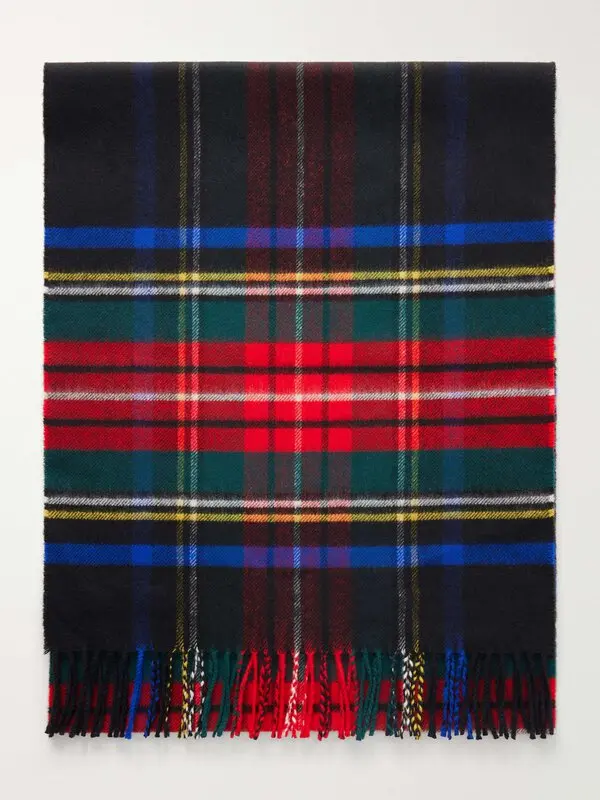 Johnstons Of Elgin Fringed Checked Wool Scarf