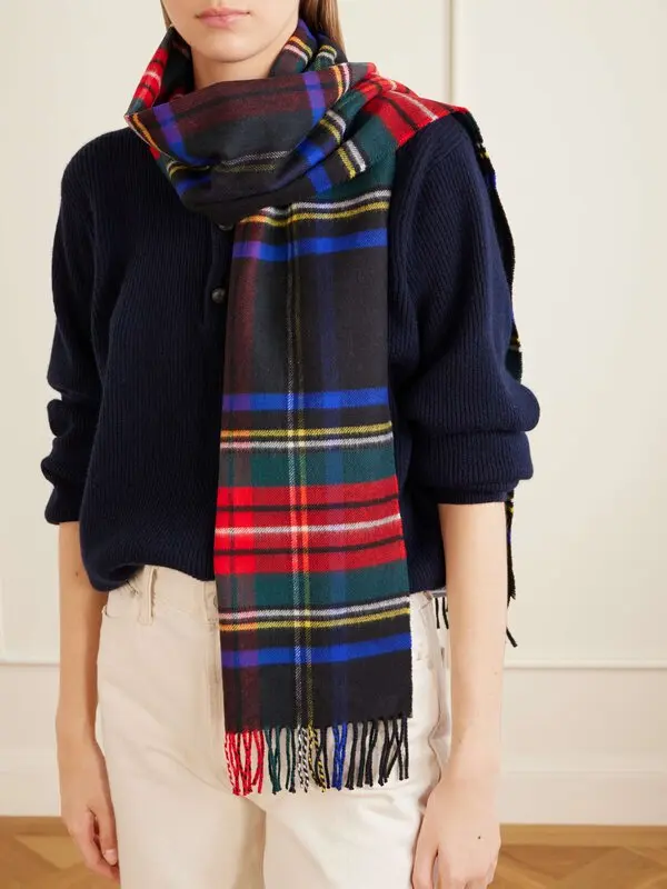 Johnstons Of Elgin Fringed Checked Wool Scarf