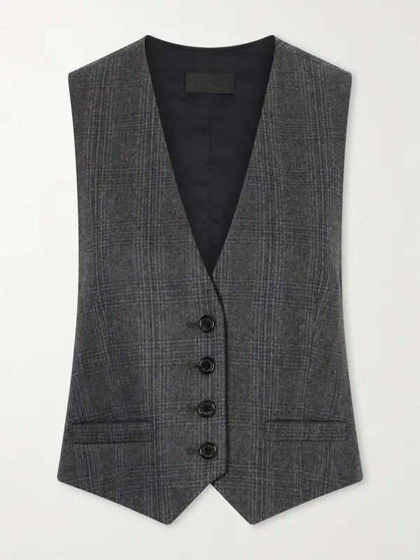 NILI LOTAN Ismael Checked Wool And Cashmere-blend Vest