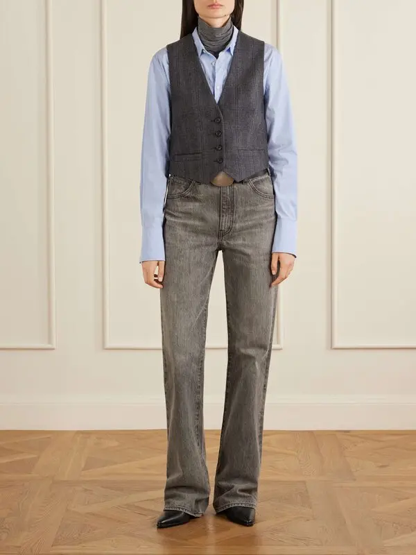 NILI LOTAN Ismael Checked Wool And Cashmere-blend Vest