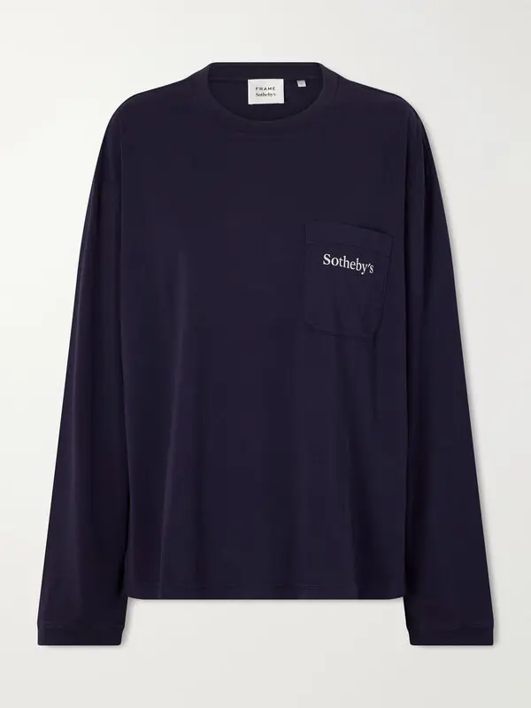 FRAME Logo-embroidered Cotton-jersey Sweatshirt - Blue